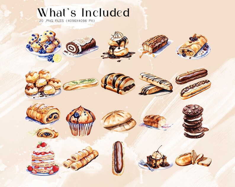 Watercolor Bakery Clipart Set, Hand Painted Desserts (digital Download ...