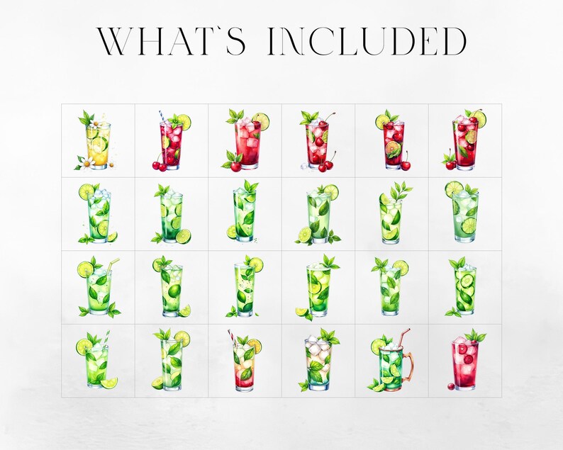 Mojito Clipart Bundle, Watercolor Cocktail PNG Files (commercial Use ...