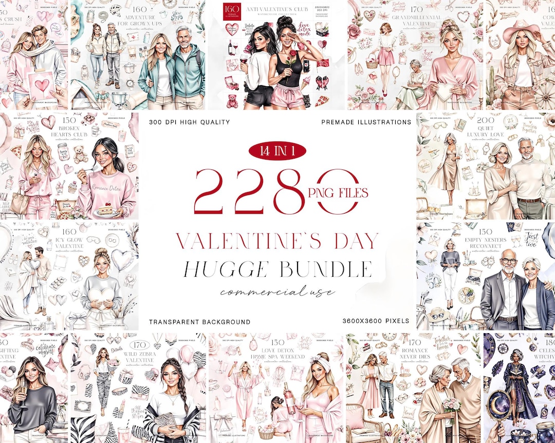 Valentine’s Day Watercolor Clipart Bundle, Romantic Love Illustration ...