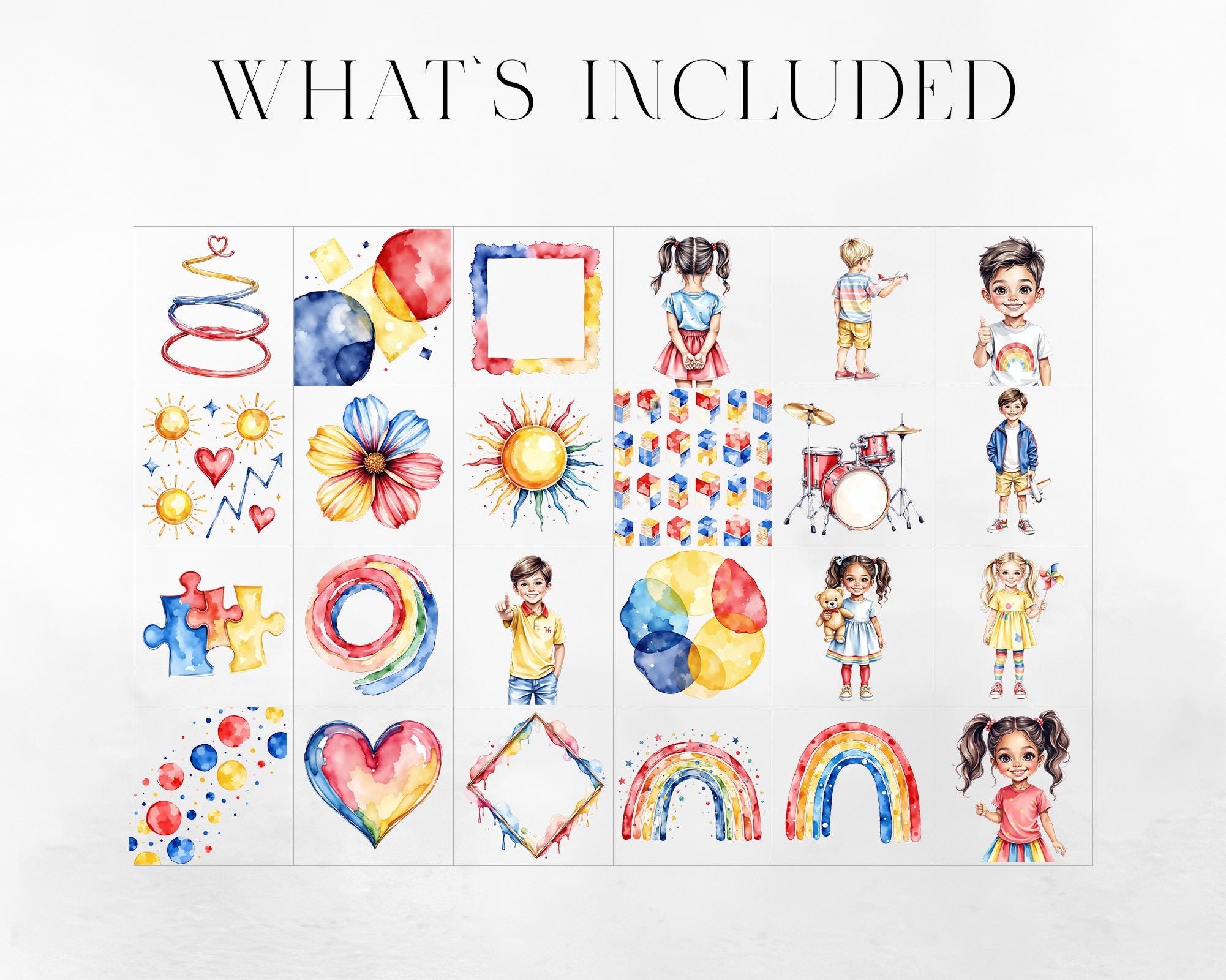 Kids Watercolor Clipart Set With Rainbow Toys and Playtime ...