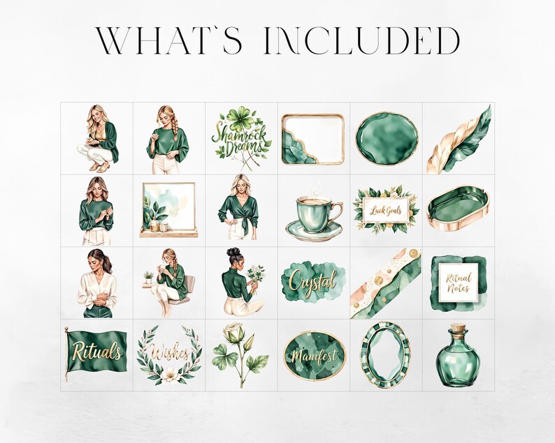 Luck Ritual Desk Watercolor Clipart, Green Manifestation Aesthetic ...