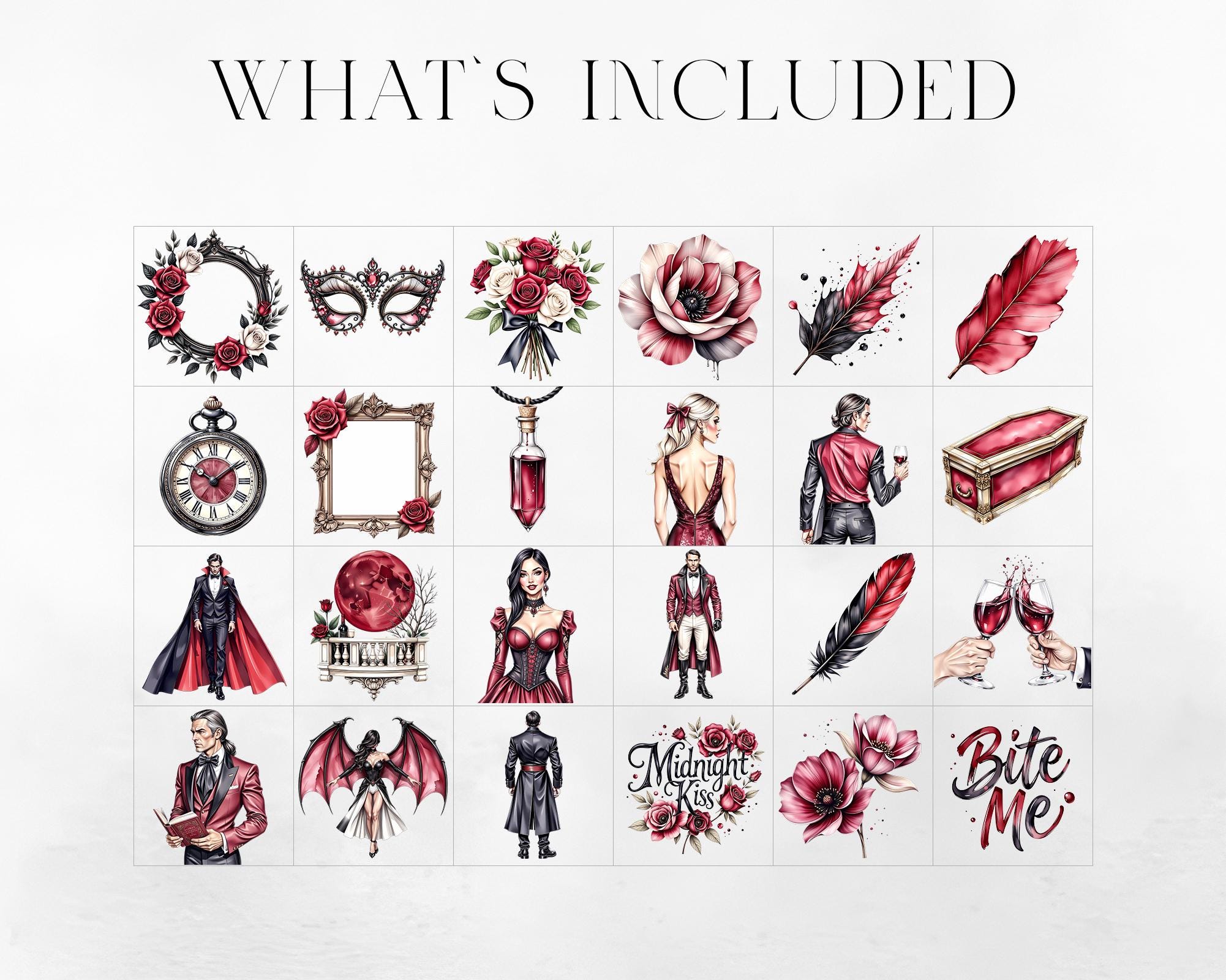 Vampire Soirée Watercolor Clipart Set – Gothic Romance PNG ...