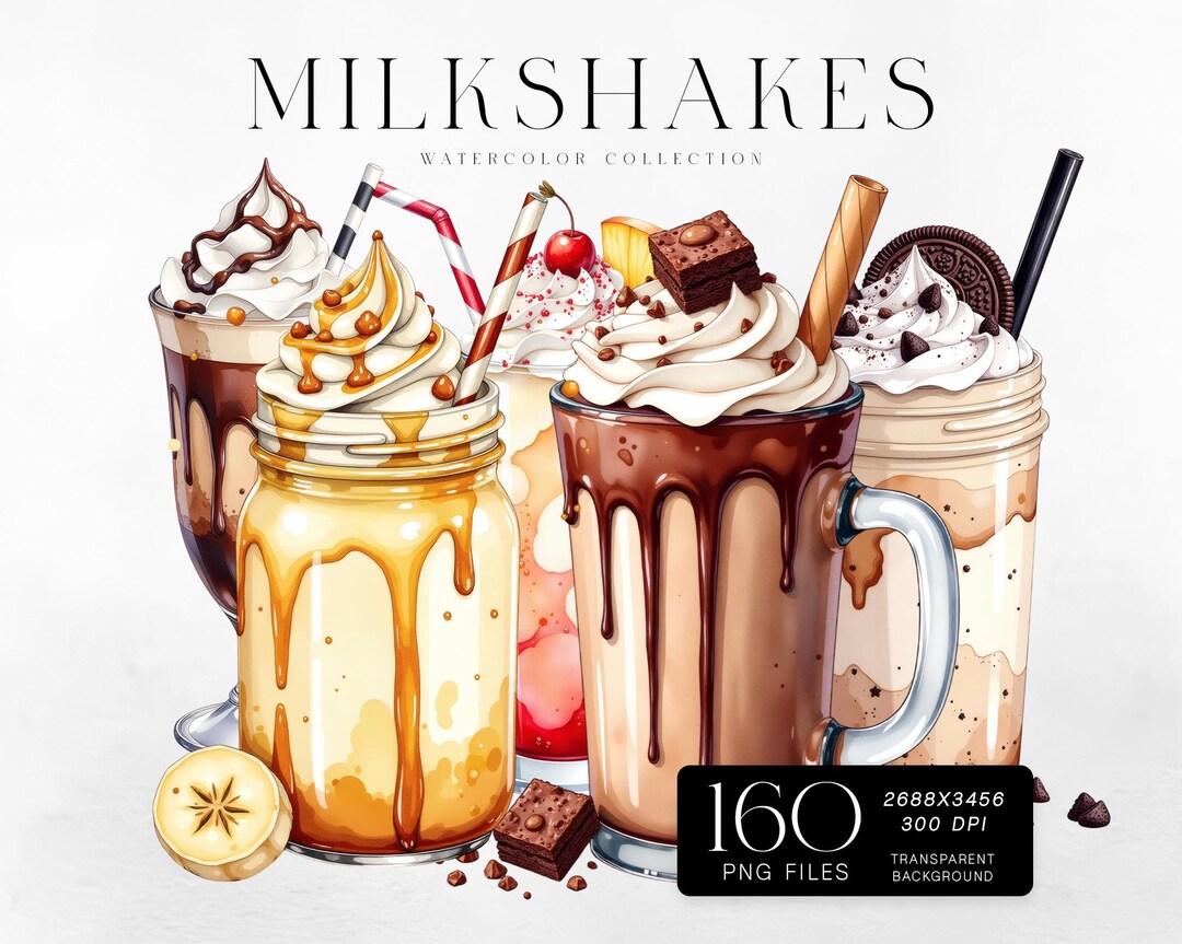 Watercolor Milkshake Clipart Bundle, 160 PNG Files (commercial Use) - Etsy