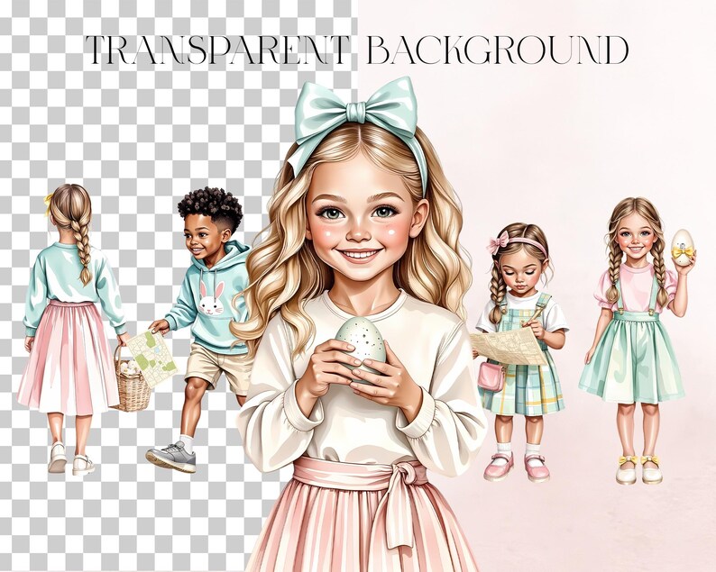 Egg Hunt Joy Watercolor Clipart Set, Easter Kids Spring Illustration ...