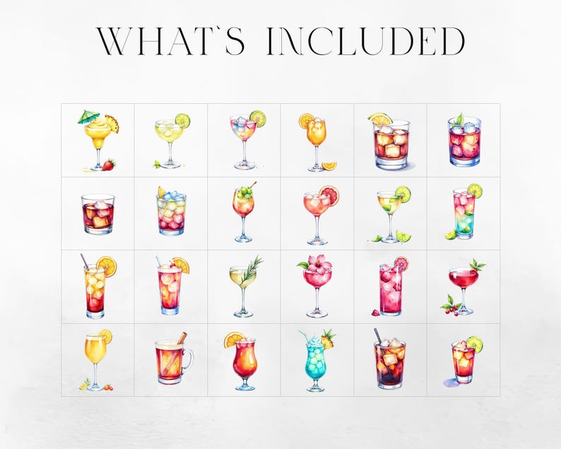Alcohol Drink Clipart Bundle, 200 Watercolor Cocktail and Mixed Drink ...