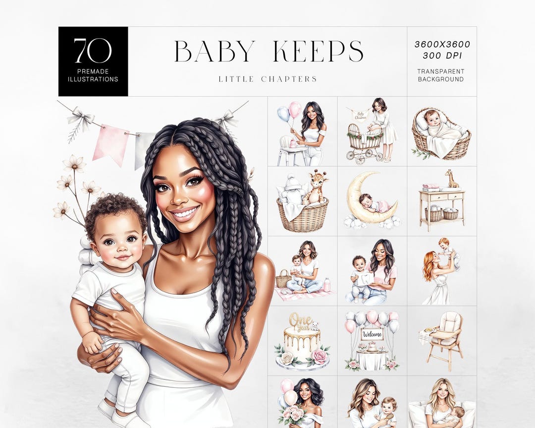 African American Baby Clipart Bundle, First Year Memories, Newborn ...