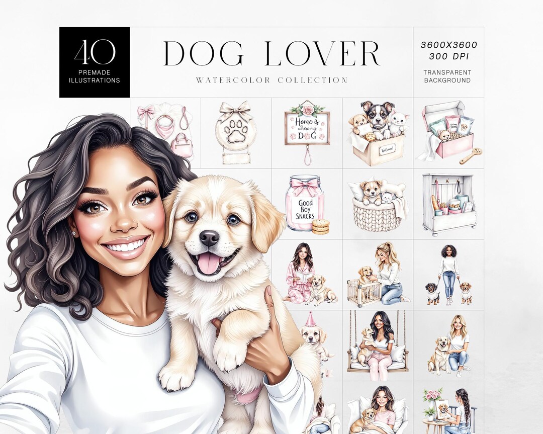 Watercolor Puppy Clipart Set With Cute Dog Illustrations and Pet Lover ...