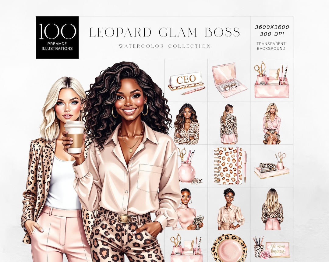 Boss Babe Clipart Kit, Leopard Glam Office Fashion Woman Set - Etsy