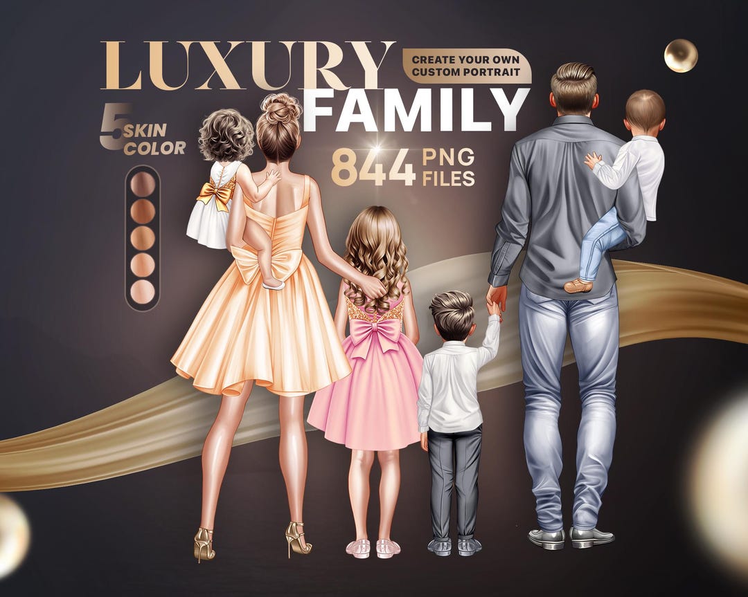Custom Luxury Family Portrait Creator DIY Clipart Set, 844 PNG Files, 5 ...