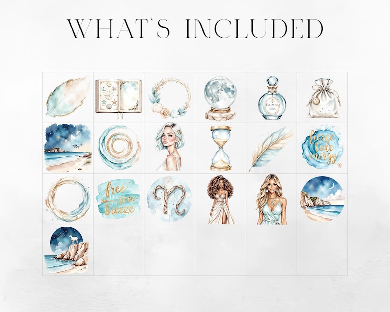 Coastal Zodiac Watercolor Clipart Set, Ocean Astrology PNG Bundle - Etsy