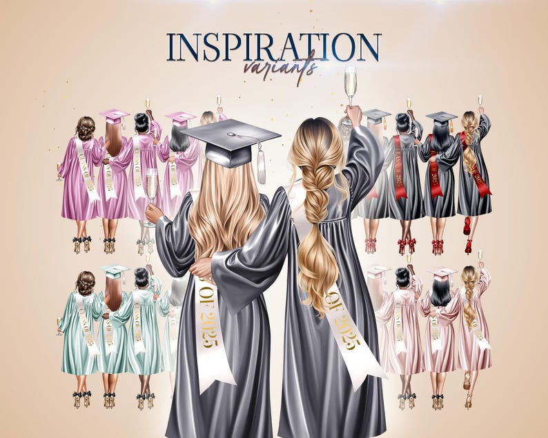 Graduation Girls Clipart, Class of 2025 Illustrations, Personalized ...
