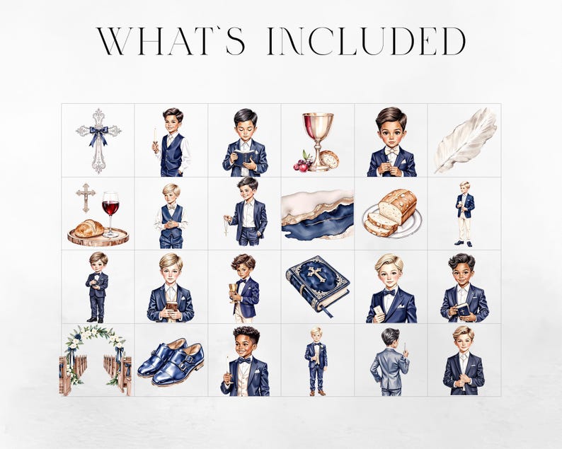 First Communion Boy Watercolor Clipart Set, Christian PNG Illustration ...