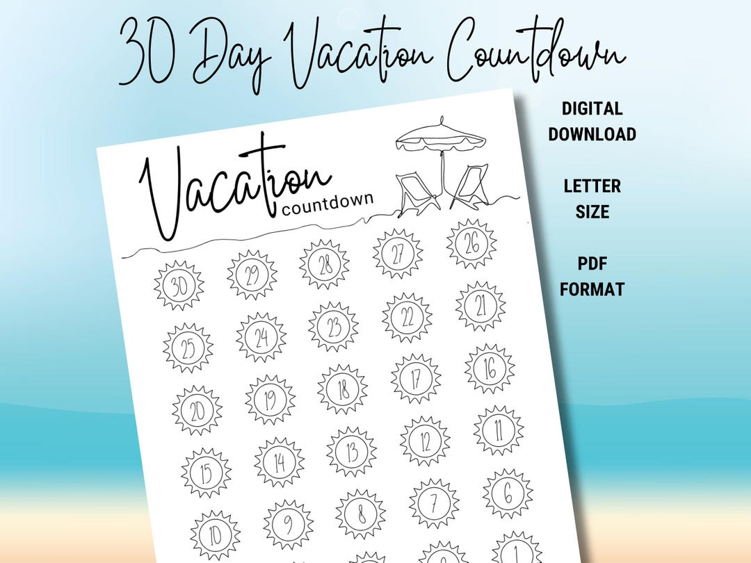 Vacation Countdown, Printable Vacation Countdown, 30 Day Countdown ...