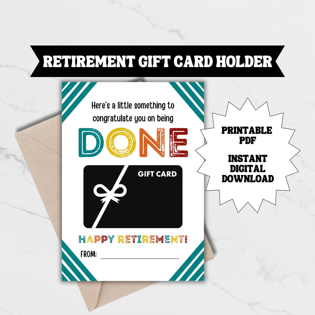 Retirement Gift Card Holder - Printable Last Minute Retirement Card or ...