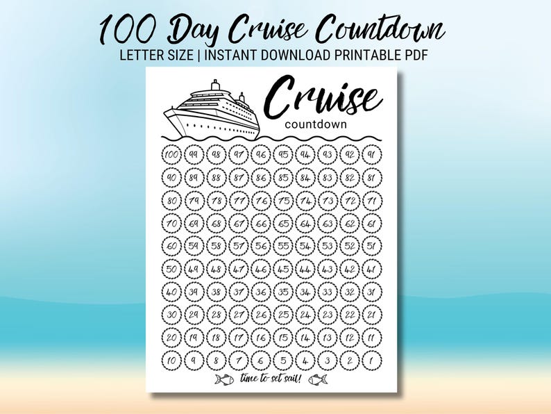 Cruise Countdown, 100 Day Printable Cruise Countdown, Cruise Countdown ...