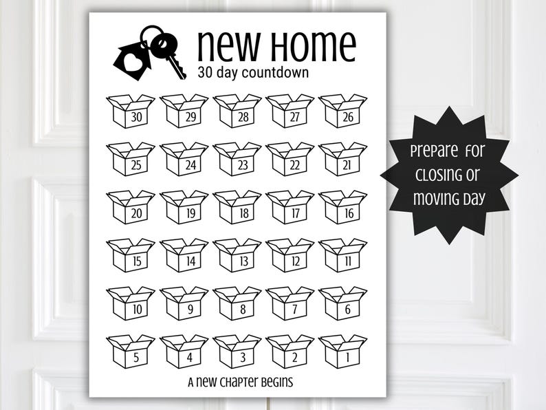 New Home Countdown, Moving Countdown, 30 Day Printable Countdown ...
