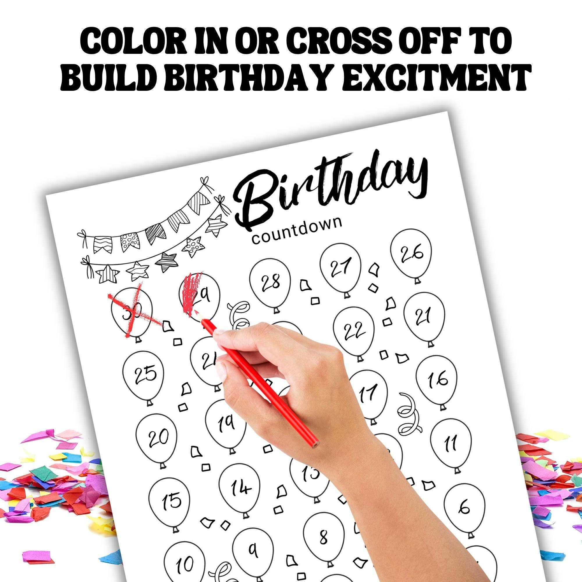 Birthday Countdown, Printable Birthday Countdown, Birthday Advent ...