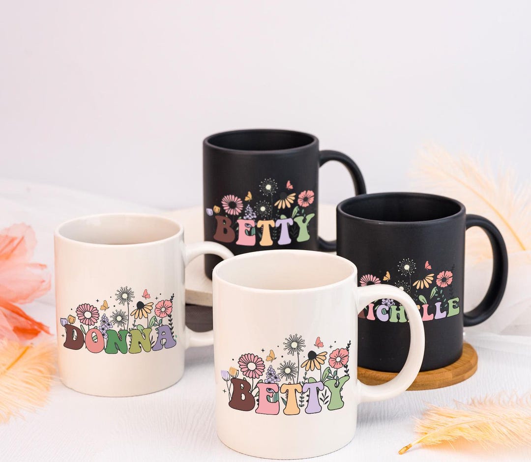 Custom Coffee Mugs for Mum, Flower and Name Coffee Cup, Personalized ...