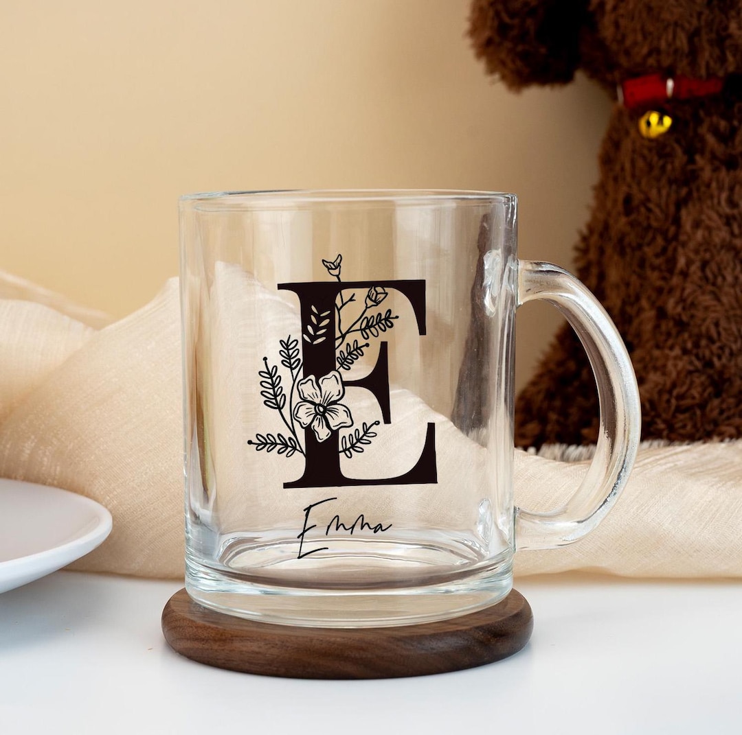 Personalized Glass Coffee Mug, Custom Letter Coffee Mugs, Personalized ...