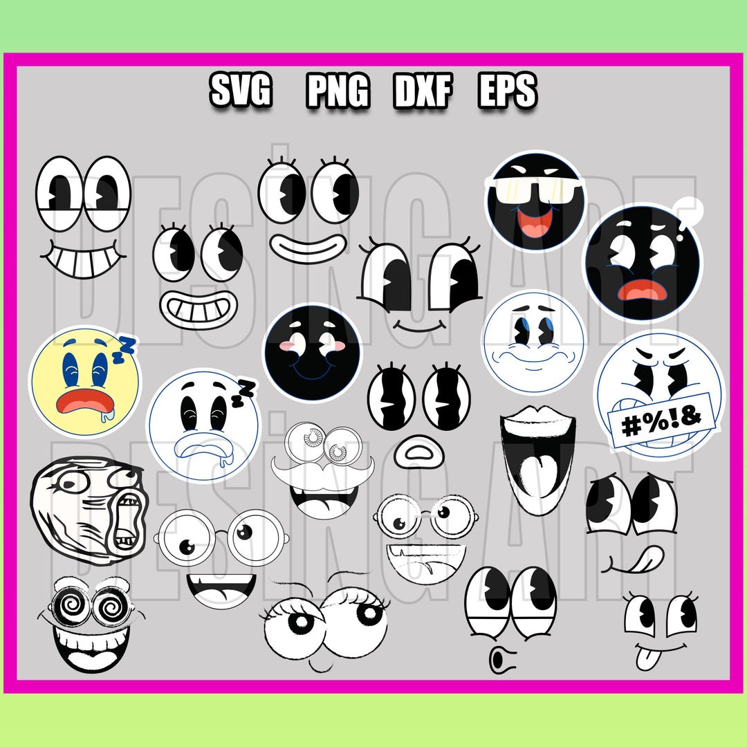 Cartoon Emotion Faces SVG Bundle, Kawaii Face SVG, Cute Funny Face SVG ...