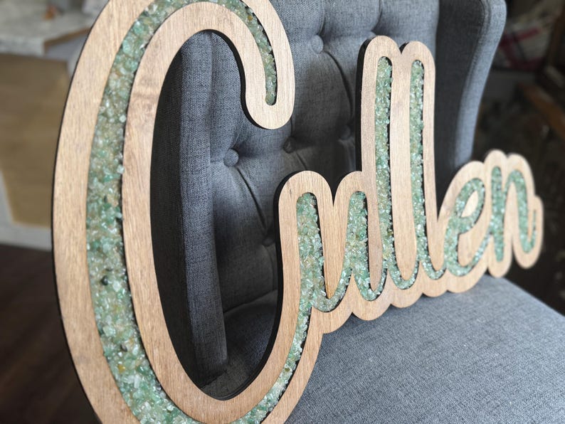 Custom Cursive Name Sign With Crushed Stone Inlay - Etsy