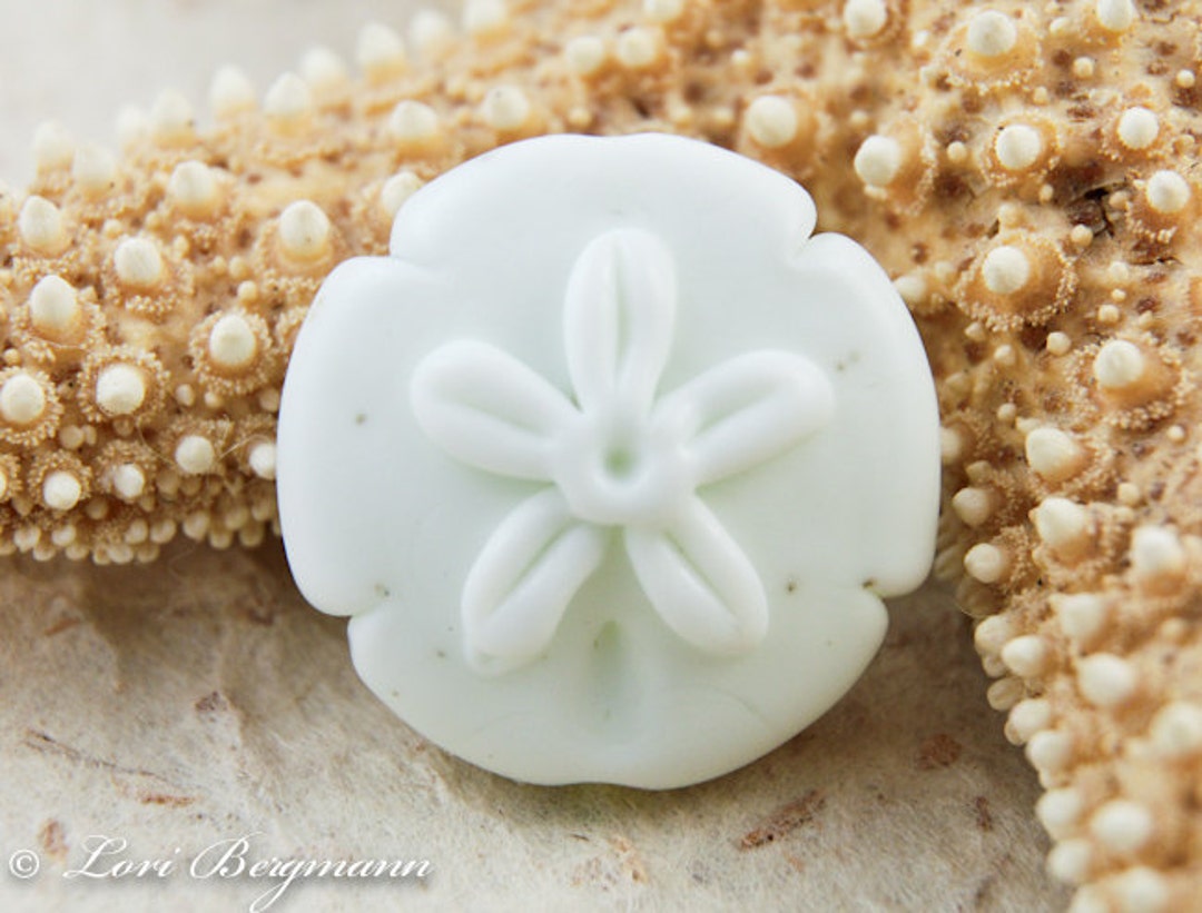 Large Sand Dollar Focal, Handmade Lampwork Bead, Beach, Etched Cream ...