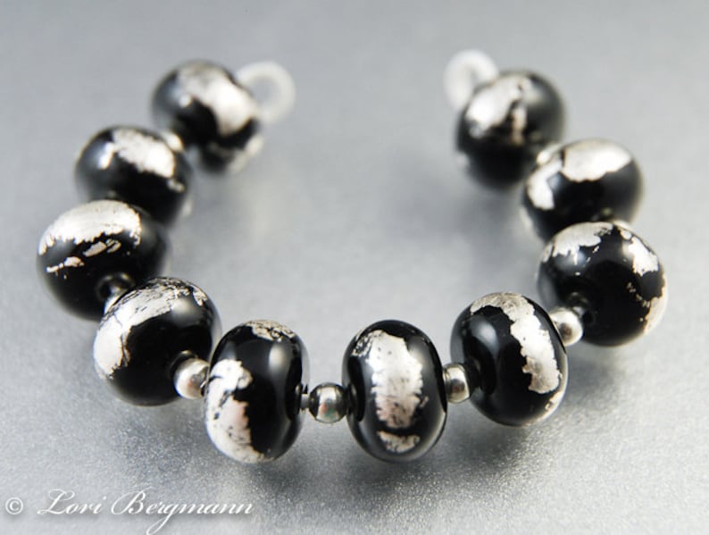 Silver and Black Handmade Glass Spacer Beads, Gilded Metallic, SRA ...