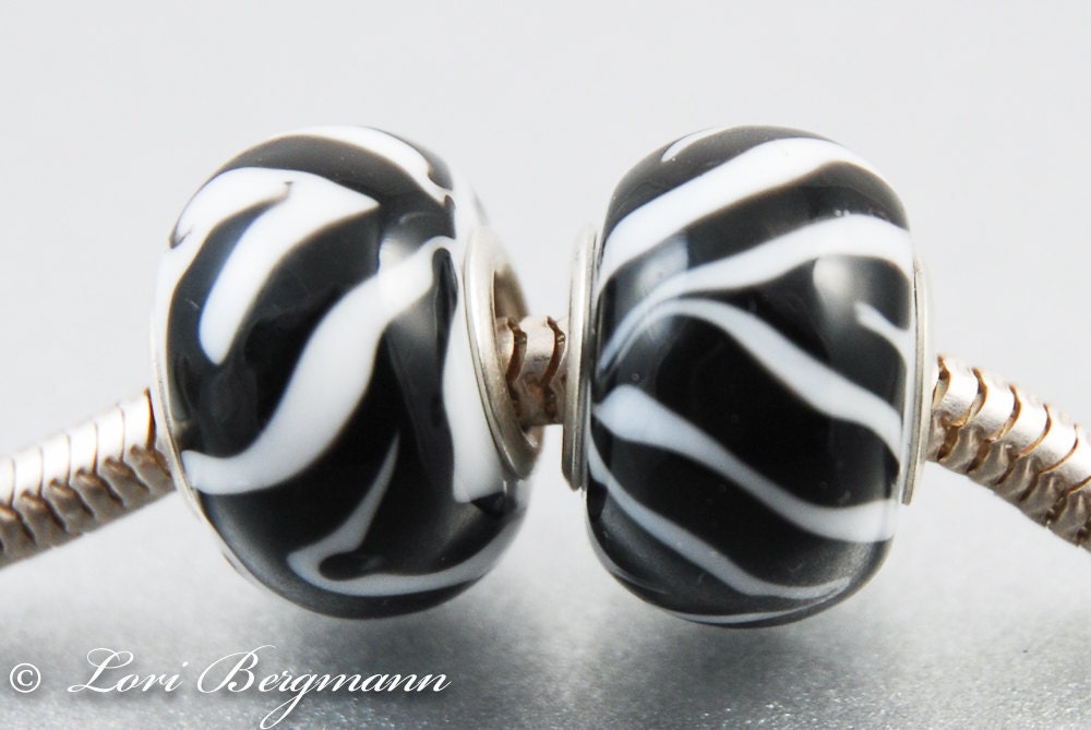 Zebra European Charm Bead, Animal Print, Black White, BHB, Handmade ...