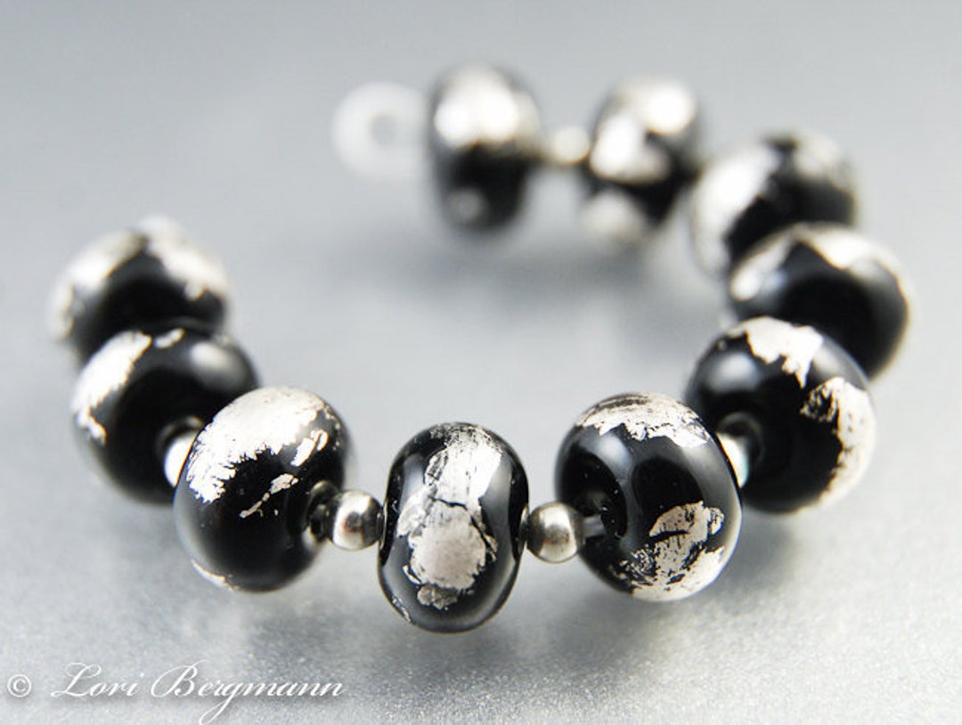 Silver and Black Handmade Glass Spacer Beads, Gilded Metallic, SRA ...