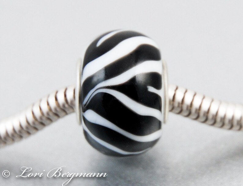Zebra European Charm Bead, Animal Print, Black White, BHB, Handmade ...