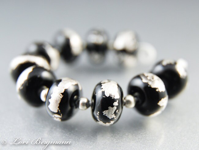 Silver and Black Handmade Glass Spacer Beads, Gilded Metallic, SRA ...