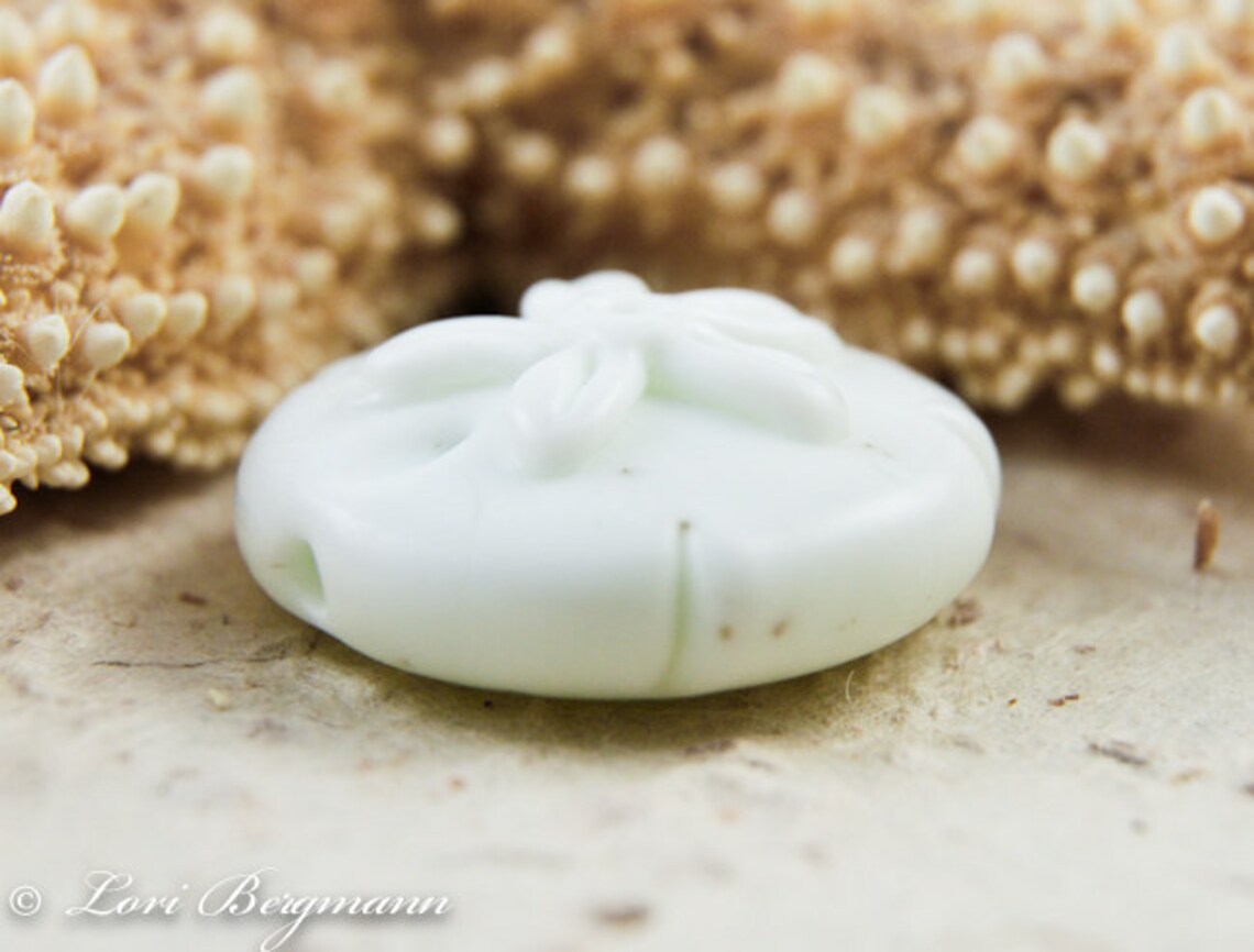 Large Sand Dollar Focal, Handmade Lampwork Bead, Beach, Etched Cream ...