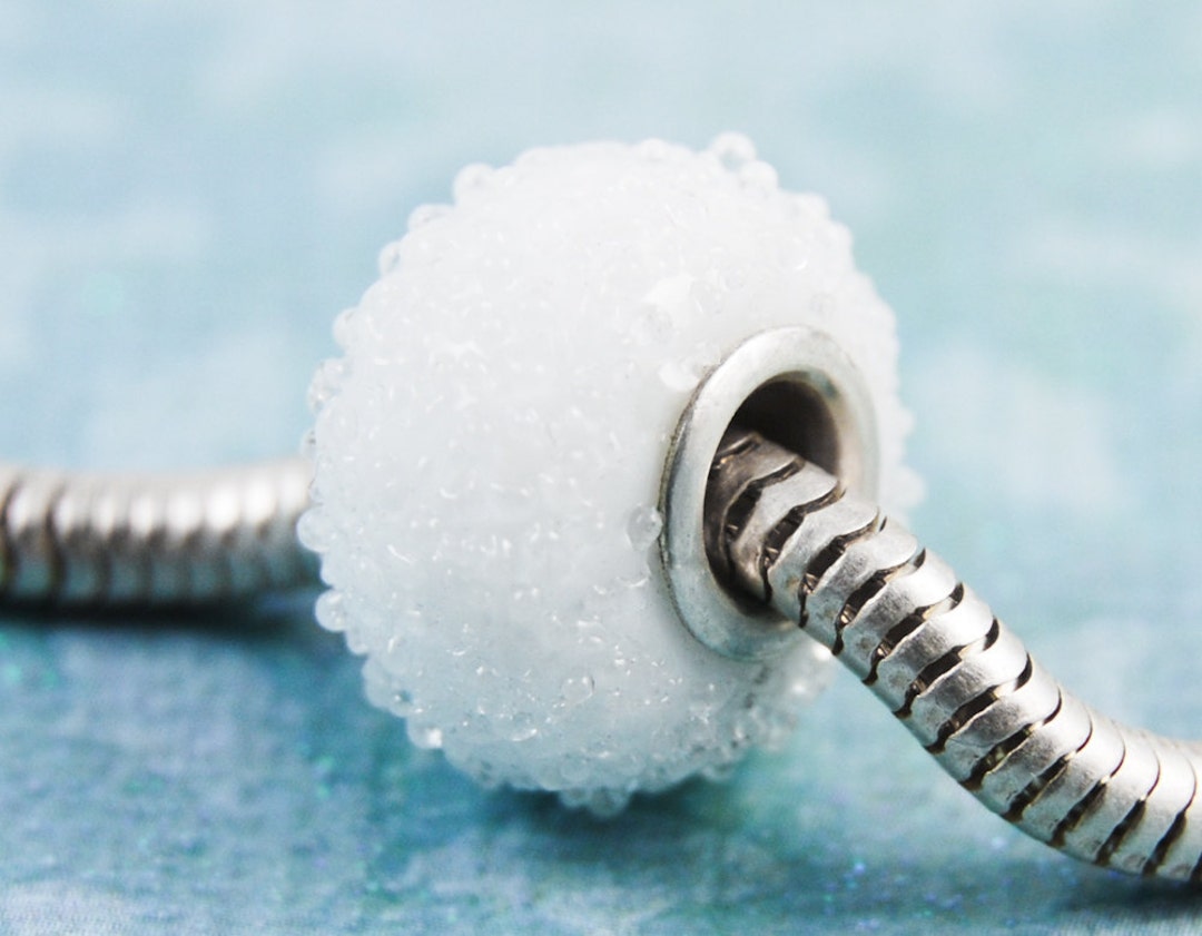 White Snowball European Charm Bead, Large Hole Sugar Bead, Winter ...