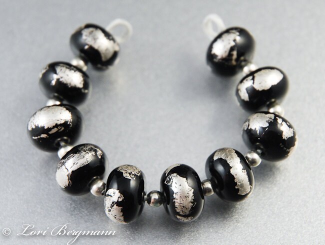 Silver and Black Handmade Glass Spacer Beads, Gilded Metallic, SRA ...