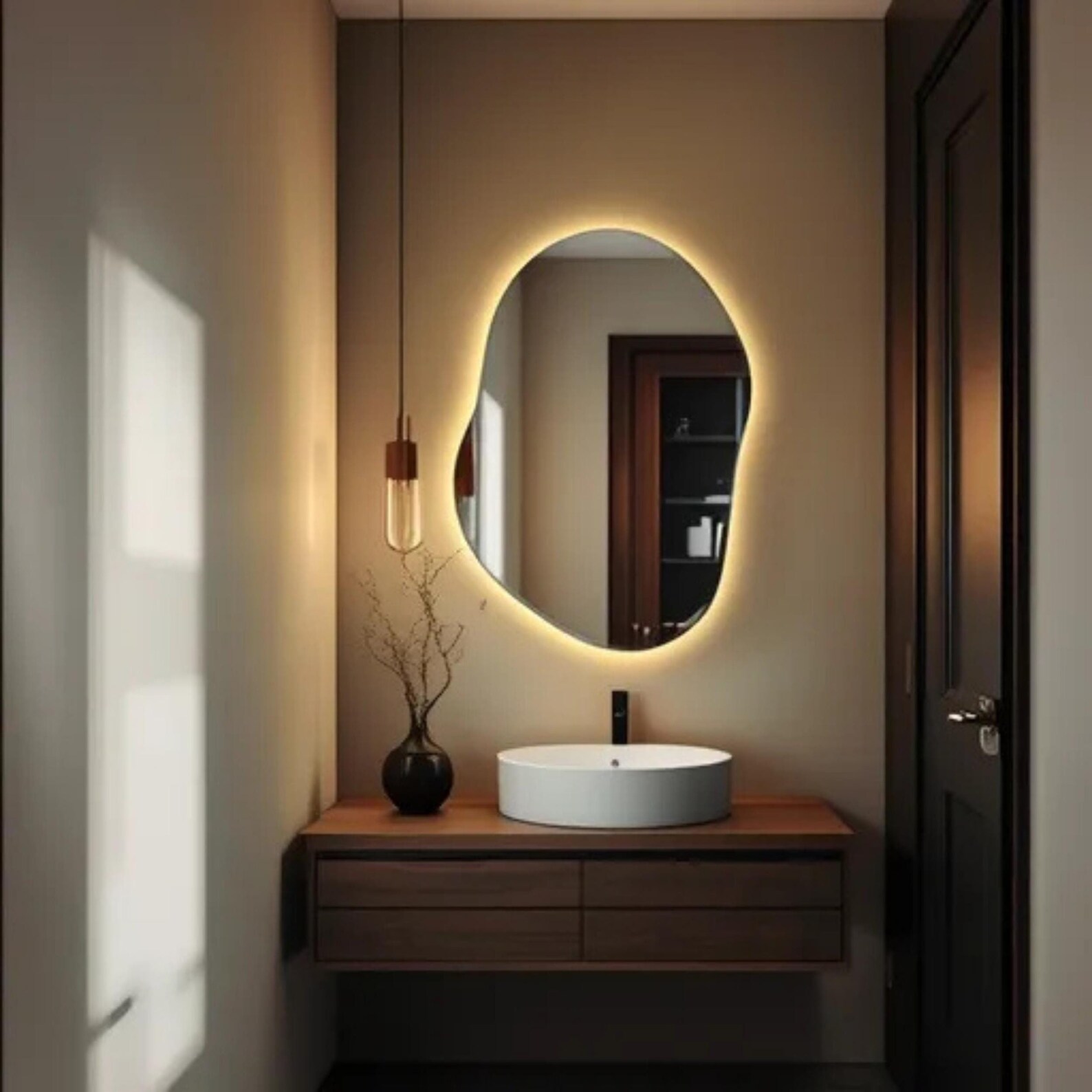 Irregular Mirror Asymmetrical Design Home LED Mirror Aesthetic Bathroom ...