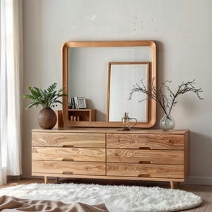 Square Wooden Mirror - Square Esthetic Wood Wall Mirror - Large ...