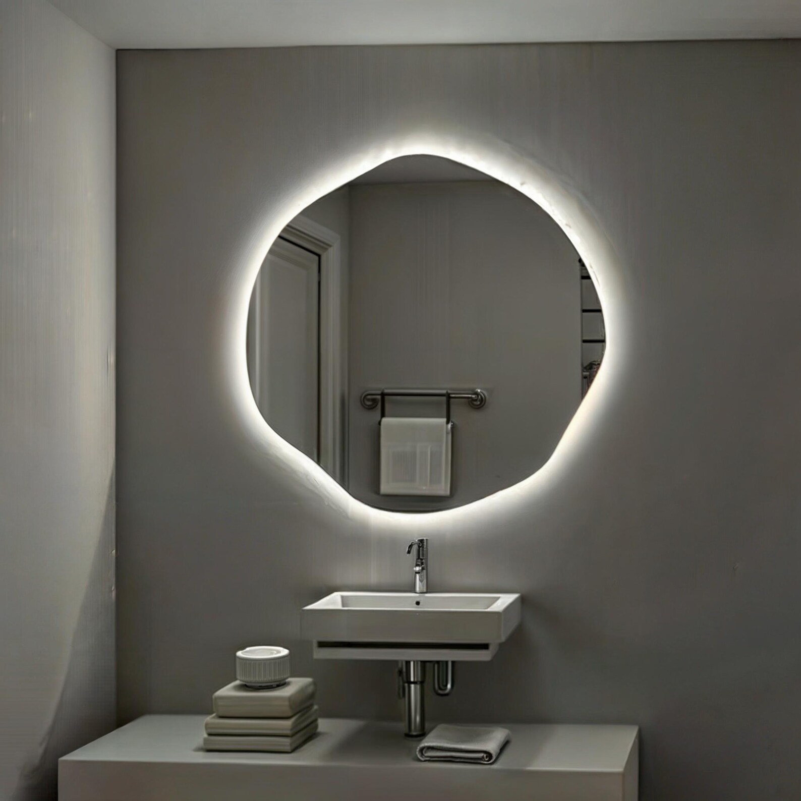 Wavy LED Wall Mirror: Asymmetrical Illuminated Bathroom Mirror - Etsy