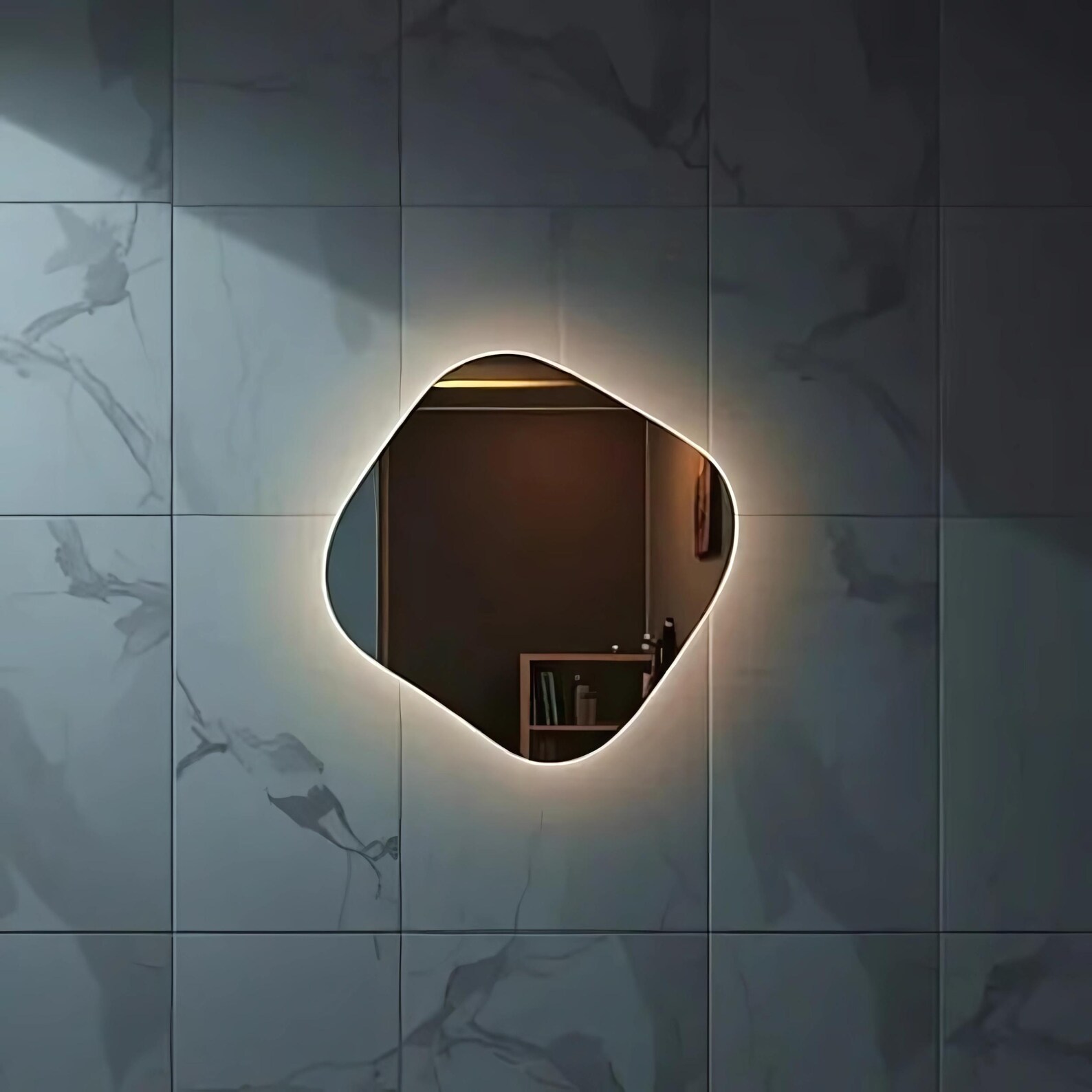 Asymmetrical LED Mirror: Modern Circular Wall Decor - Etsy