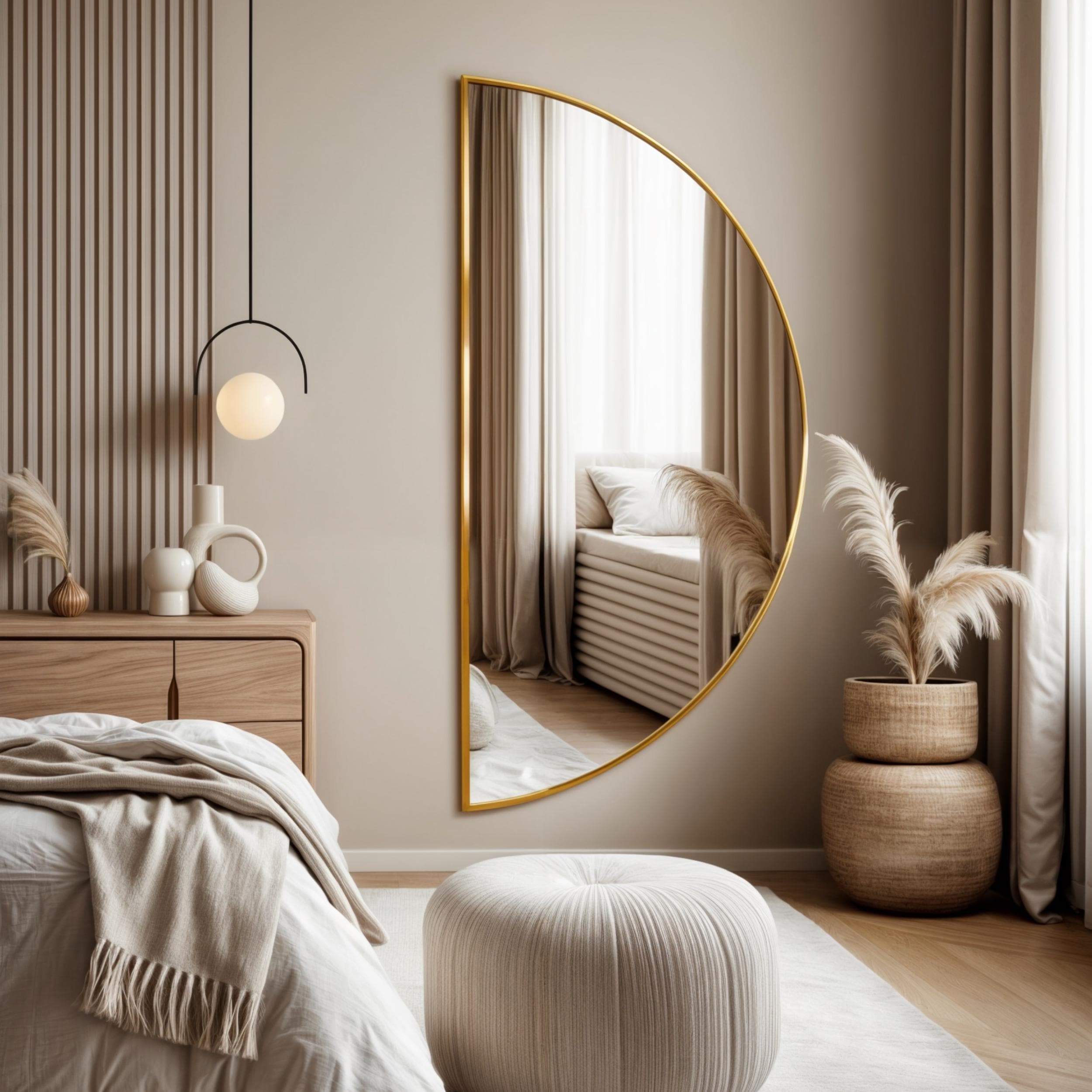Half Moon Wall Mirror - Asymmetrical Vanity Circle Mirror - Bathroom ...