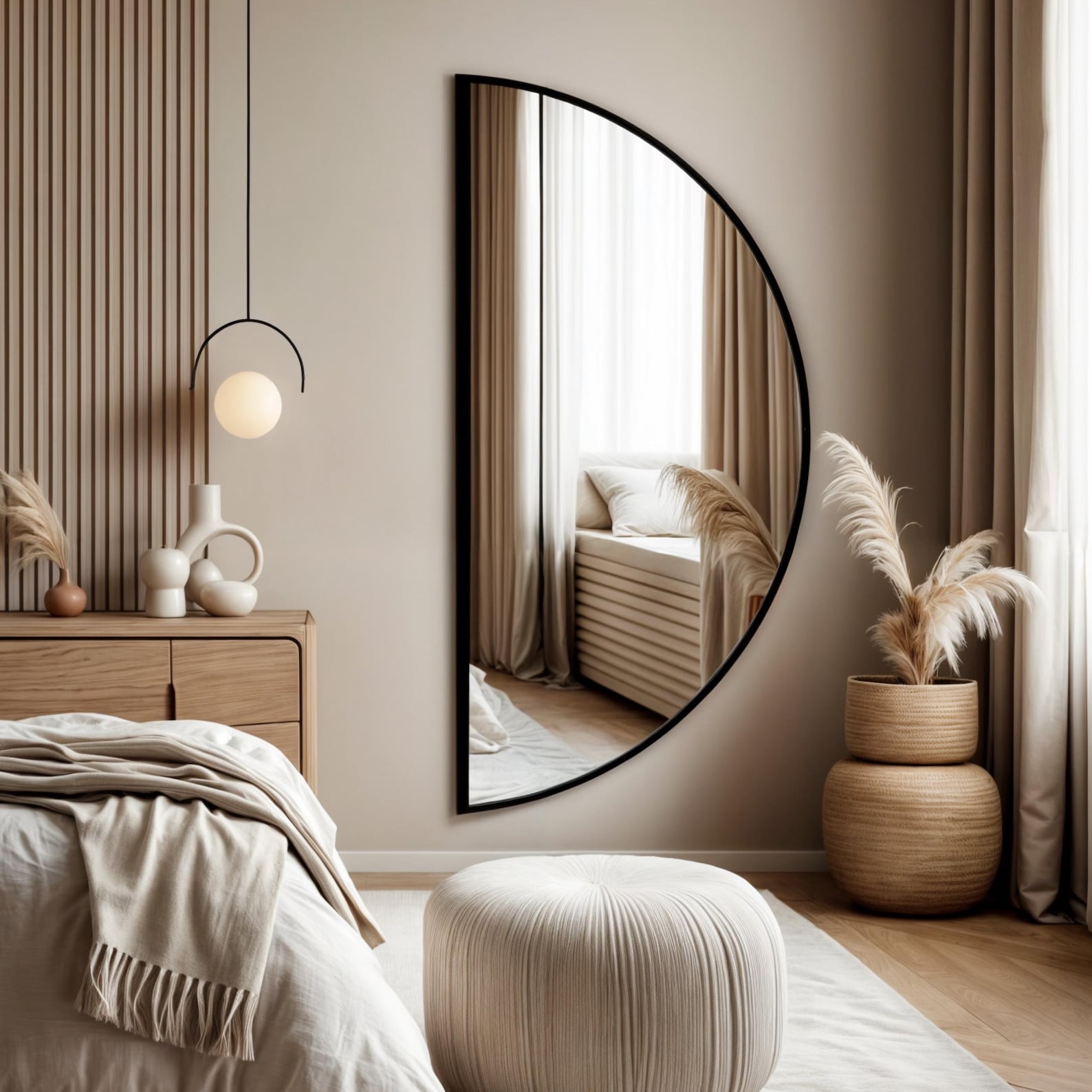 Half Moon Wall Mirror - Asymmetrical Vanity Circle Mirror - Bathroom ...