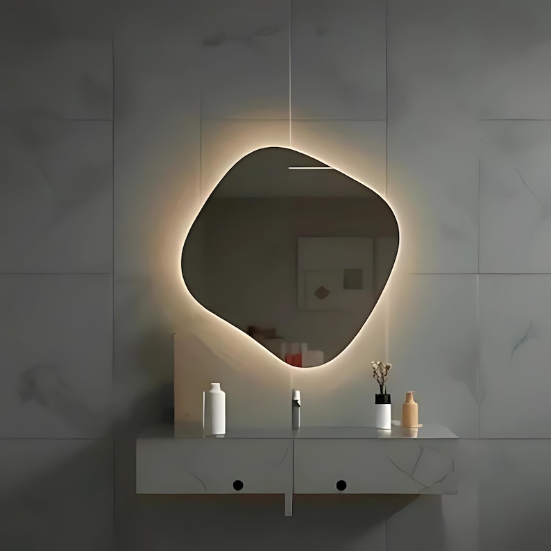 Asymmetrical LED Mirror: Modern Circular Wall Decor - Etsy