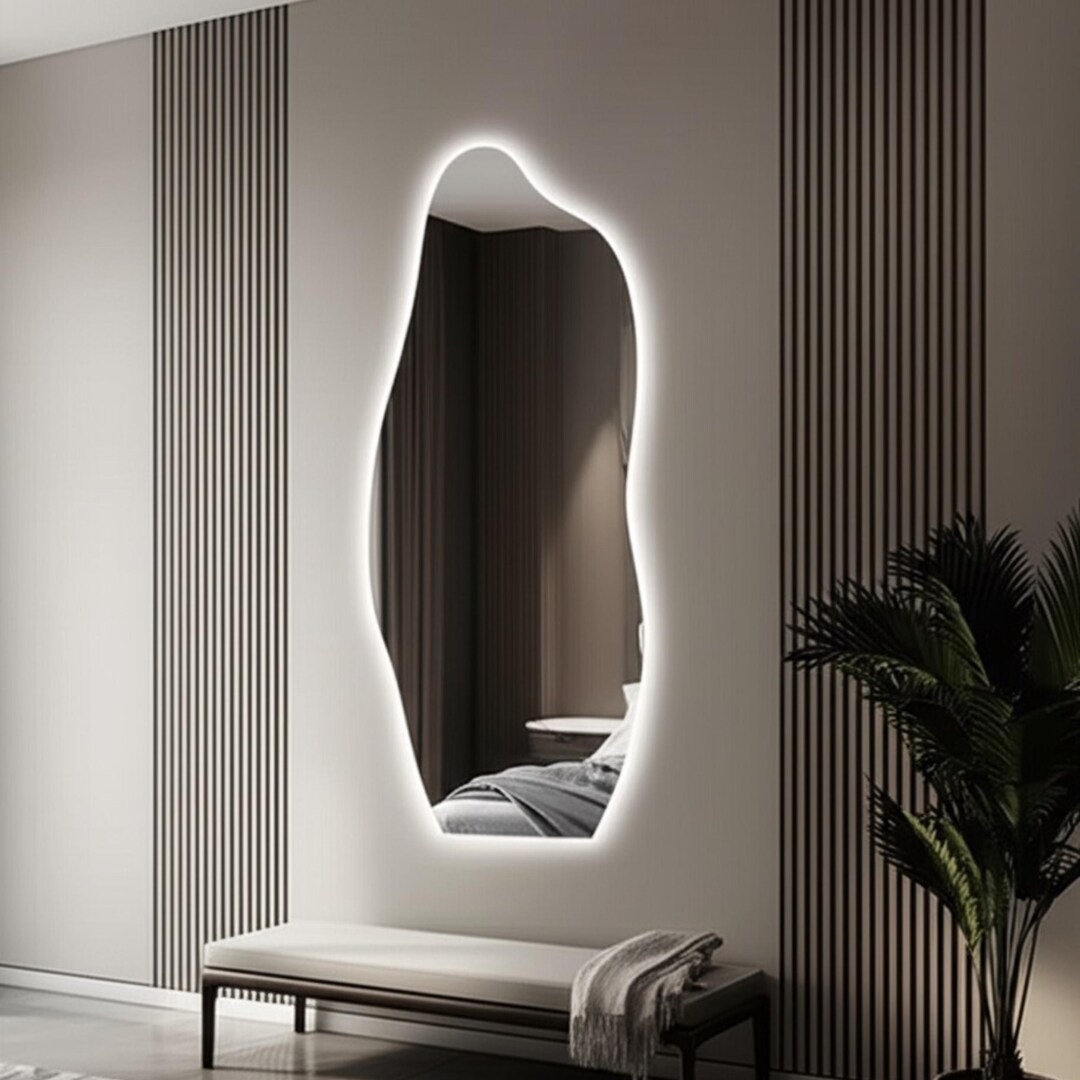 Asymmetrical Backlit Full Length Mirror: Wavy LED Design - Etsy