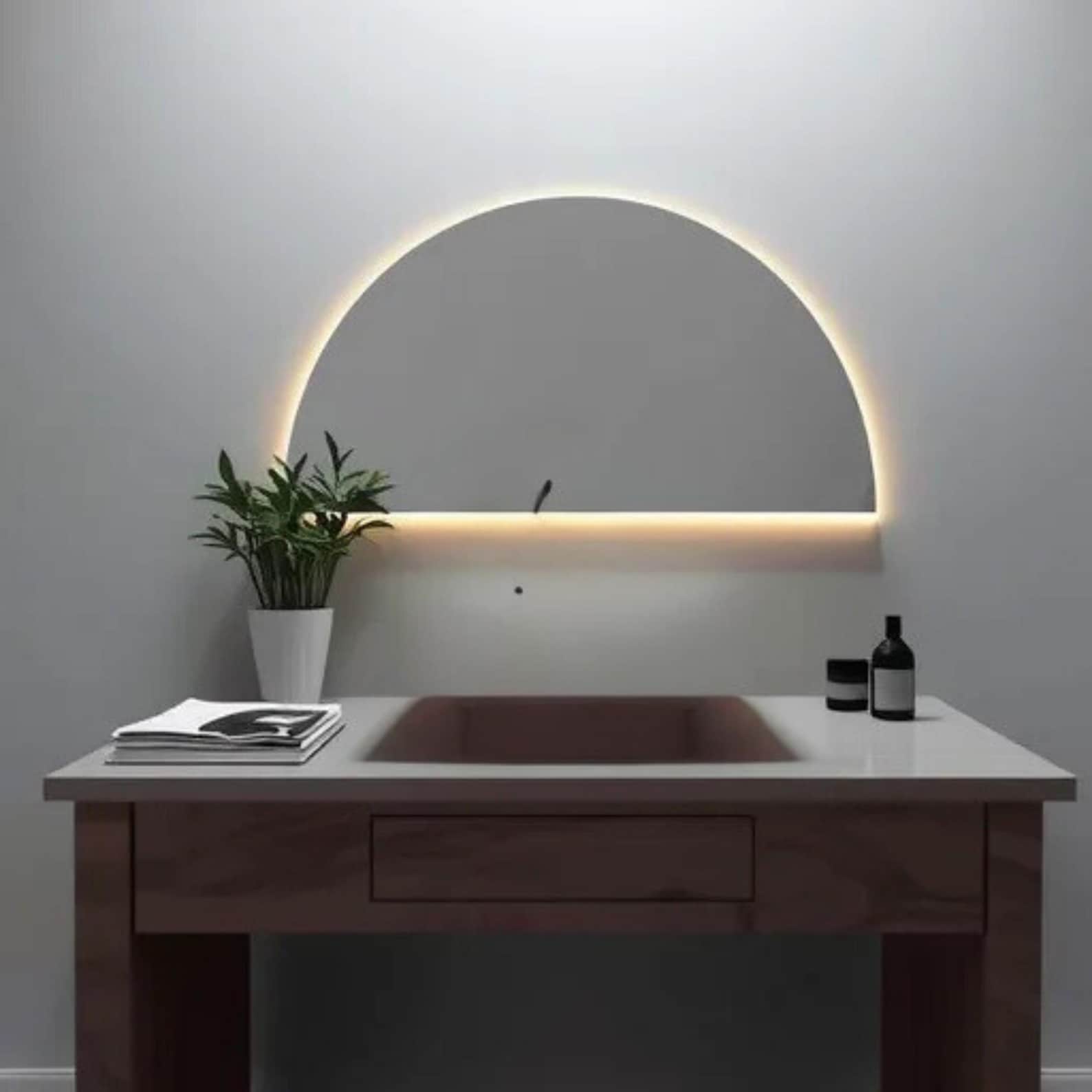 Bathroom Half Circle Decor Led Mirror - Half Moon Backlit Wall LED ...