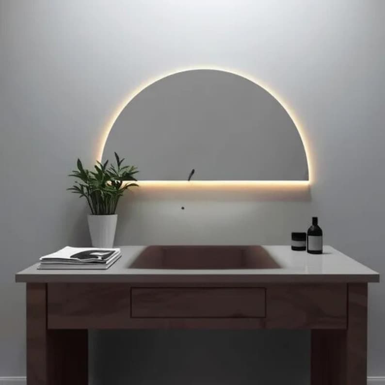Bathroom Half Circle Decor Led Mirror - Half Moon Backlit Wall LED ...
