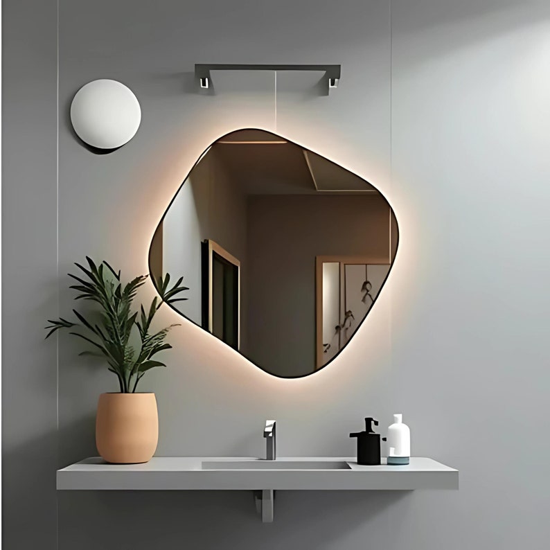 Asymmetrical LED Mirror: Modern Circular Wall Decor - Etsy