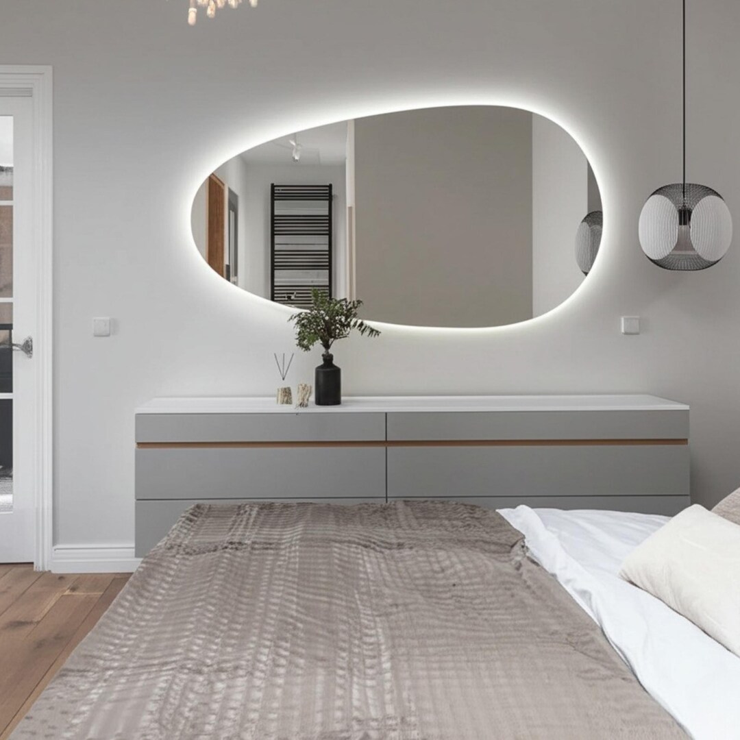 Asymmetrical Modern Hanging Led Mirror - Asymmetric Backlit Mirror ...