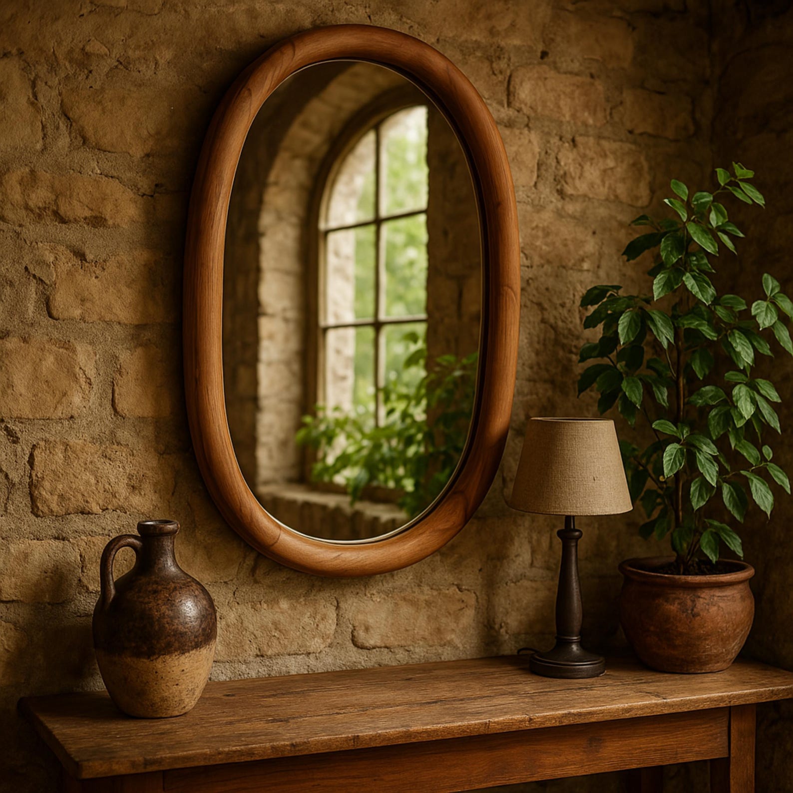 Mid-century Modern Walnut Wood Mirror: Oval Decorative Wall Mirror - Etsy