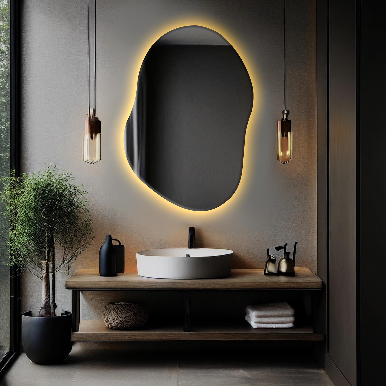 Irregular Mirror Asymmetrical Design Home LED Mirror Aesthetic Bathroom ...