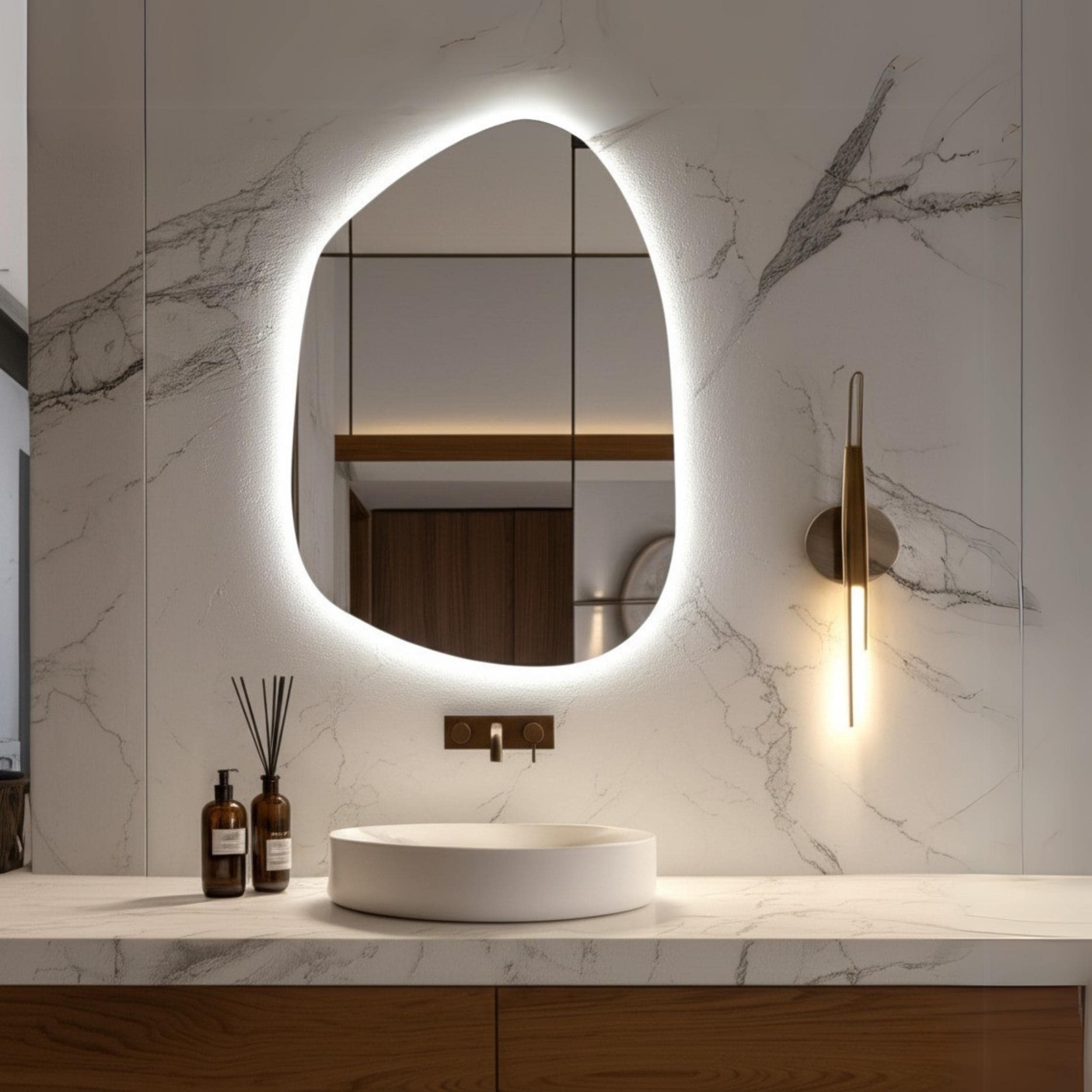Asymmetrical LED Mirror: Chic Lighted Wall Decor - Etsy
