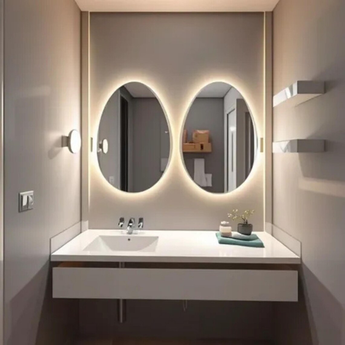Asymmetrical LED Bathroom Mirror: Illuminated Wall Decor - Etsy